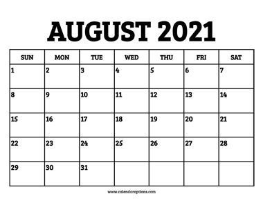 August 2021 Calendar Printable – Calendar Options