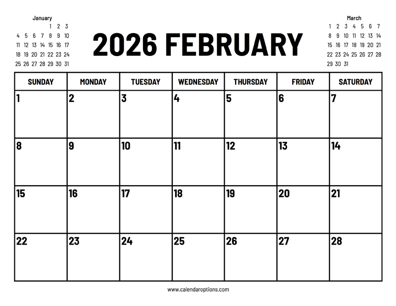 2026 February Calendar – Calendar Options