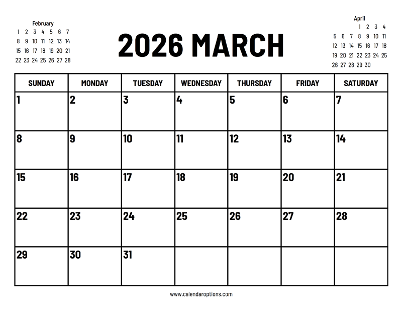 2026 March Calendar – Calendar Options