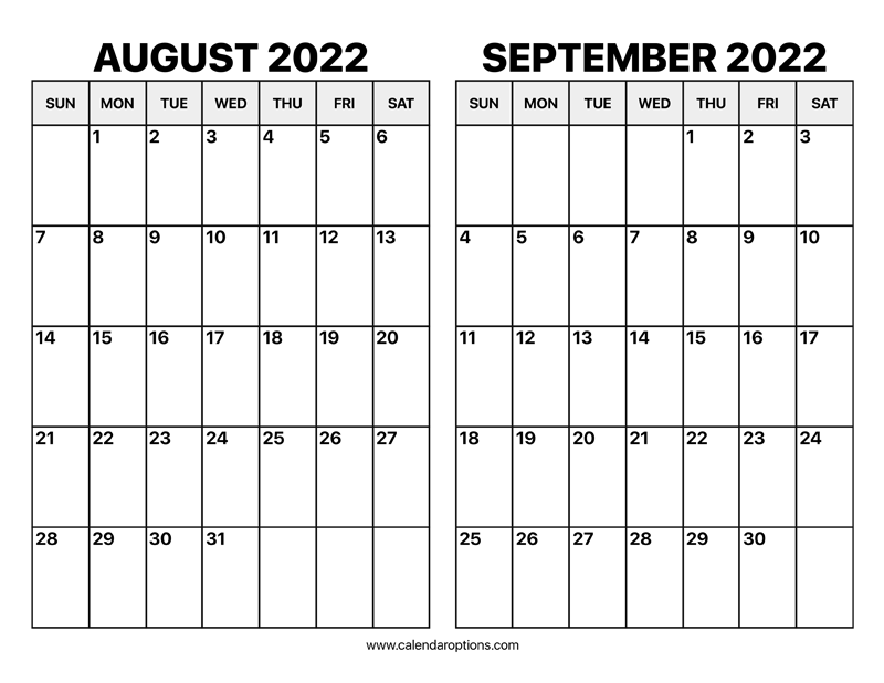 August And September 2022 Calendar Calendar Options