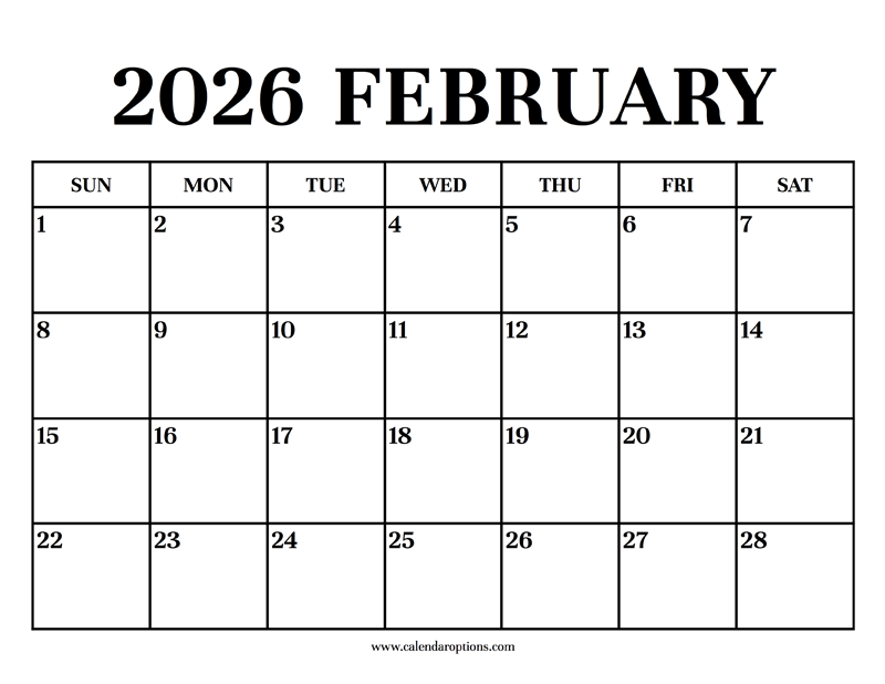 Calendar 2026 February – Calendar Options