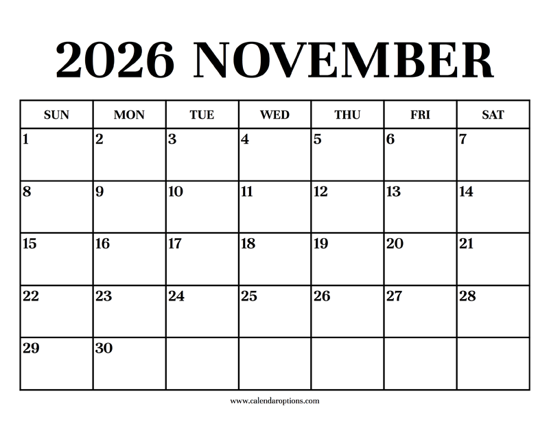 Calendar 2026 November – Calendar Options