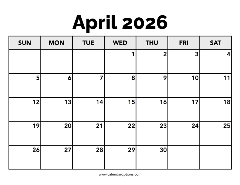 Calendar April 2026 – Calendar Options