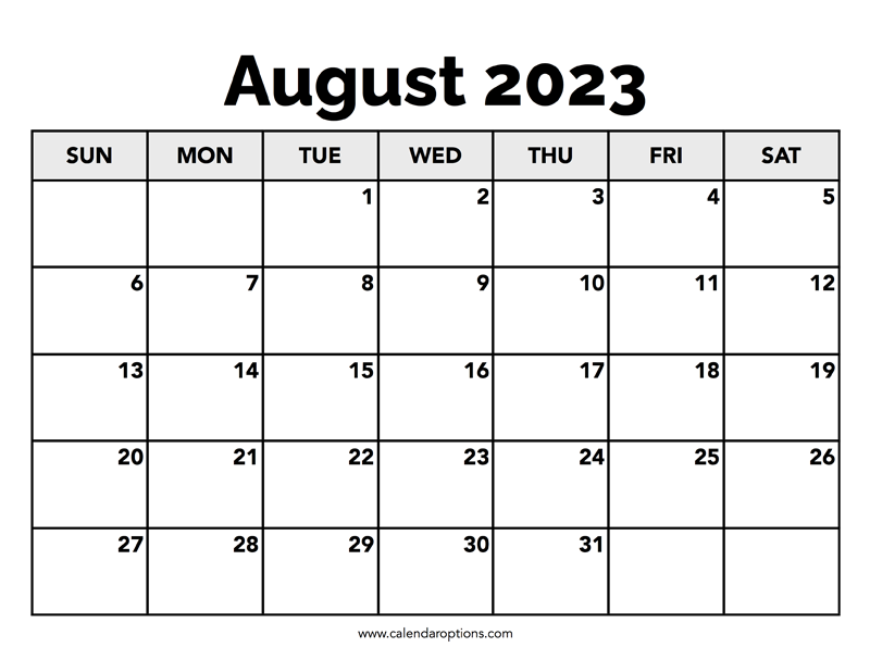 Calendar August 2023 Calendar Options