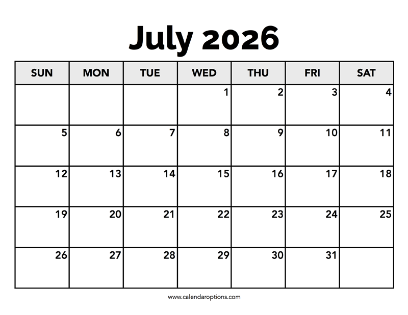 Calendar July 2026 – Calendar Options