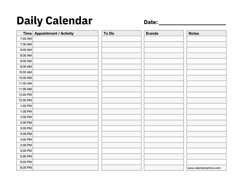 Daily Calendar Templates To Plan Your Day Calendar Tricks