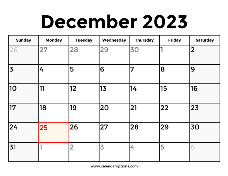December 2023 Calendar With Holidays Calendar Options December 2023 Calendar With Holidays Calendar Options