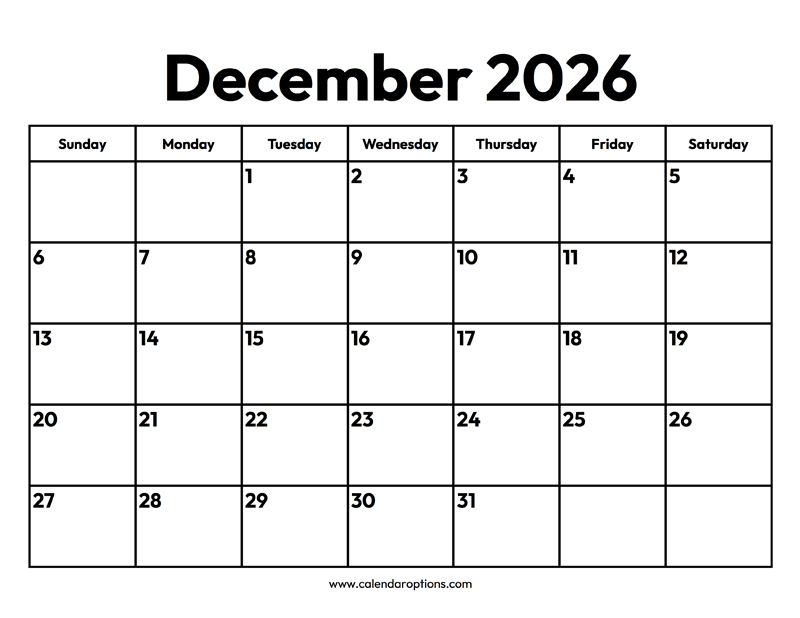 December 2026 Calendar – Calendar Options