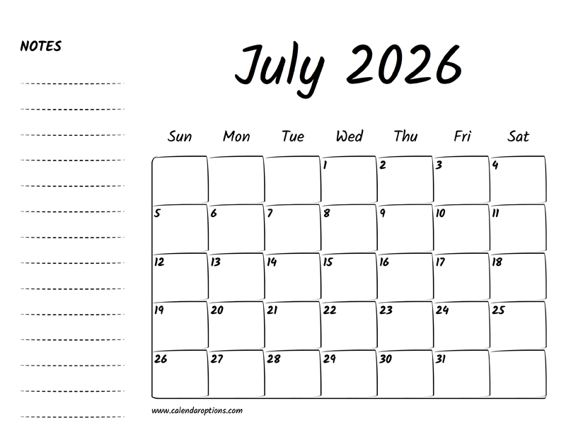 July 2026 Printable Calendar – Calendar Options