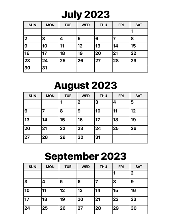 Calendar July August September 2023 Printable Calendar PELAJARAN