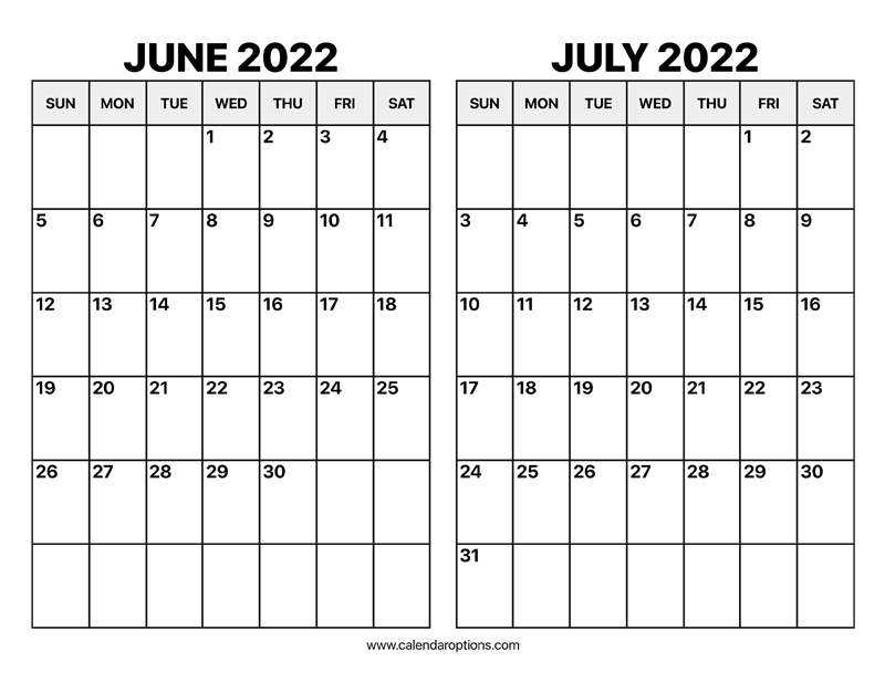 June And July 2022 Calendar Calendar Options