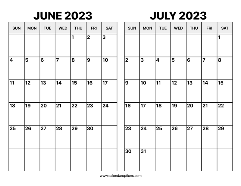 June And July 2023 Calendar Calendar Options