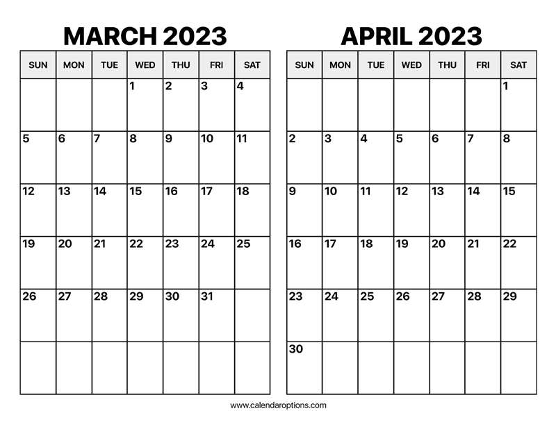 March And April 2023 Calendar Calendar Options