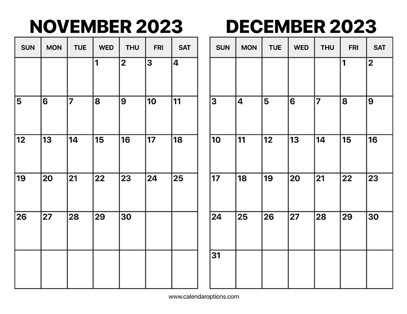 Printable Monthly Calendar November 2023