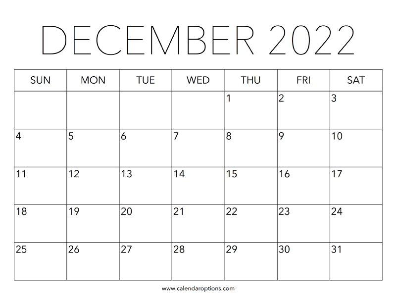 Printable December 2022 Calendar Calendar Options