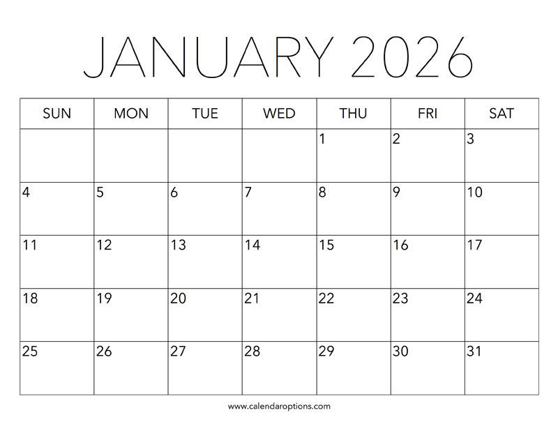 Printable January 2026 Calendar – Calendar Options