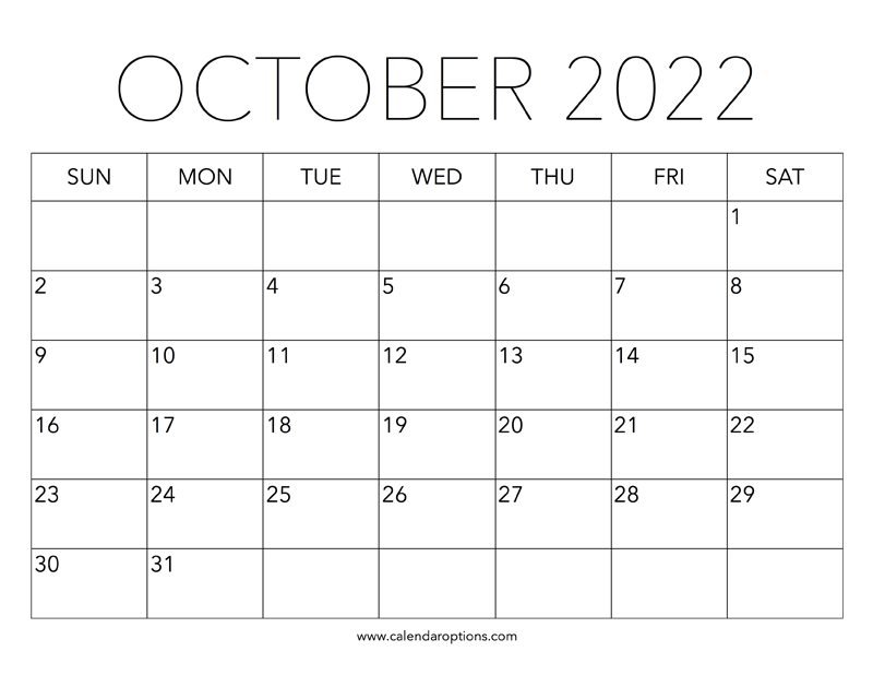 Printable October 2022 Calendar Calendar Options