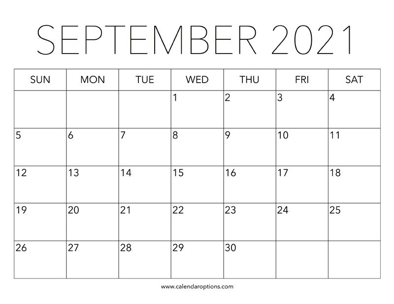 Printable September 2021 Calendar Calendar Options