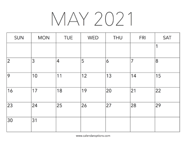 Printable May 2021 Calendar – Calendar Options